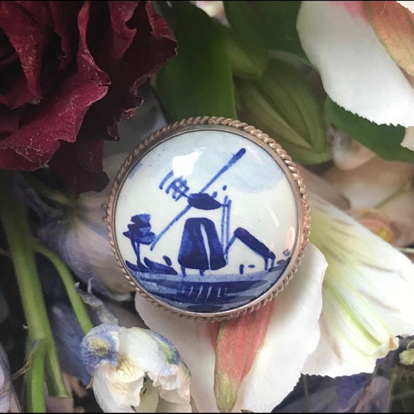 Vinatge | Jewelry | Vintage Sterling Delft Pottery Brooch | Poshmark